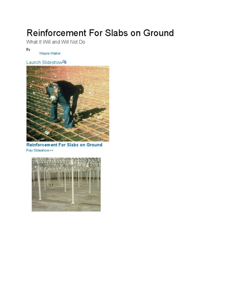 Reinforcement For Slabs On Ground | PDF | Prestressed Concrete | Concrete