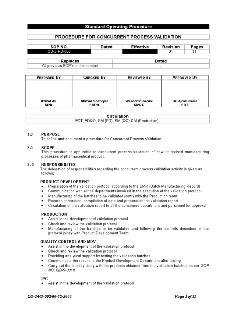 Standard Process Validation Procedure | PDF | Tablet (Pharmacy) | Verification And Validation