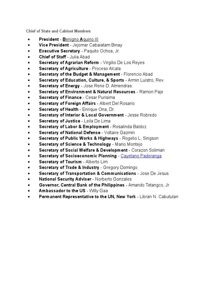 Chief of State and Cabinet Members | PDF