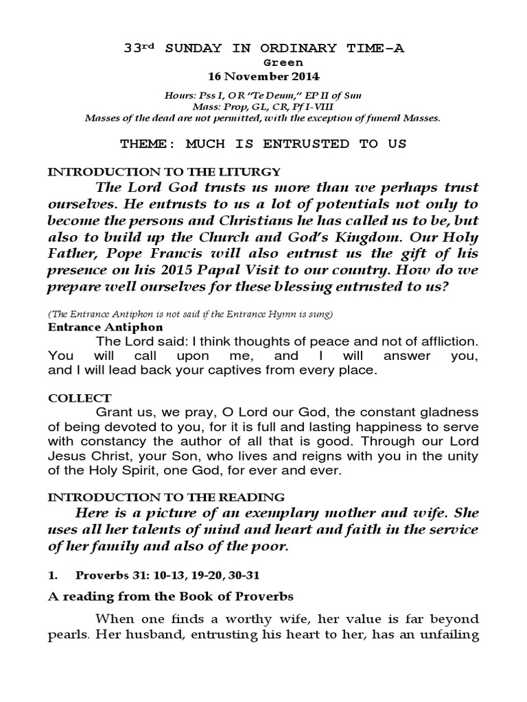 33rd Sunday in Ordinary Time | PDF | Mass (Liturgy) | Pope