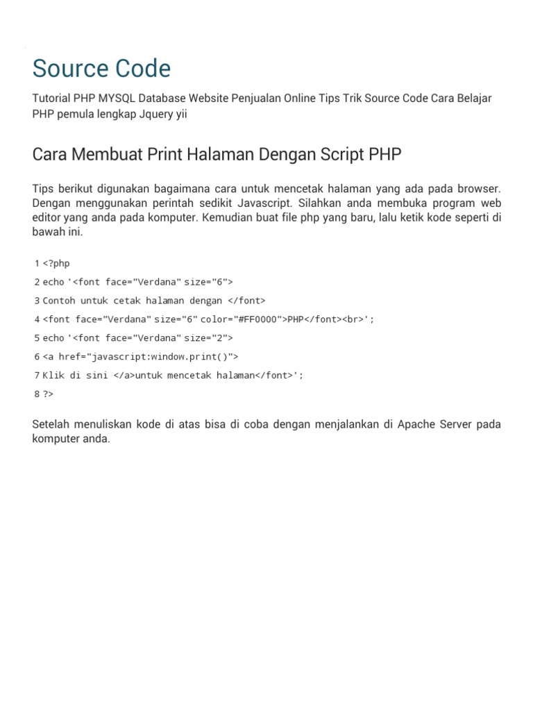 Cara Membuat Print Halaman Dengan Script PHP | PDF