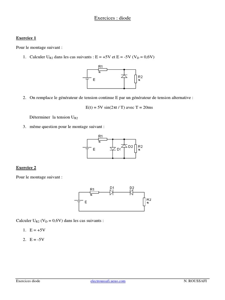 Exercices corrigés sur les diodes | PDF