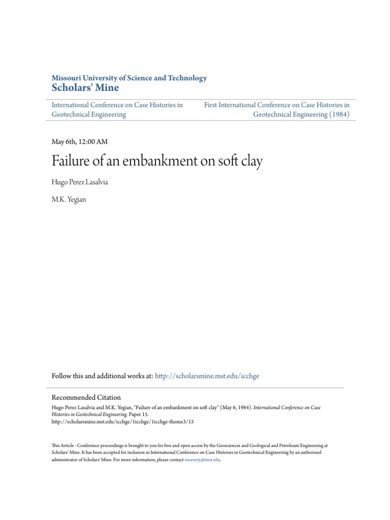 Failure of An Embankment On Soft Clay | PDF | Strength Of Materials | Levee
