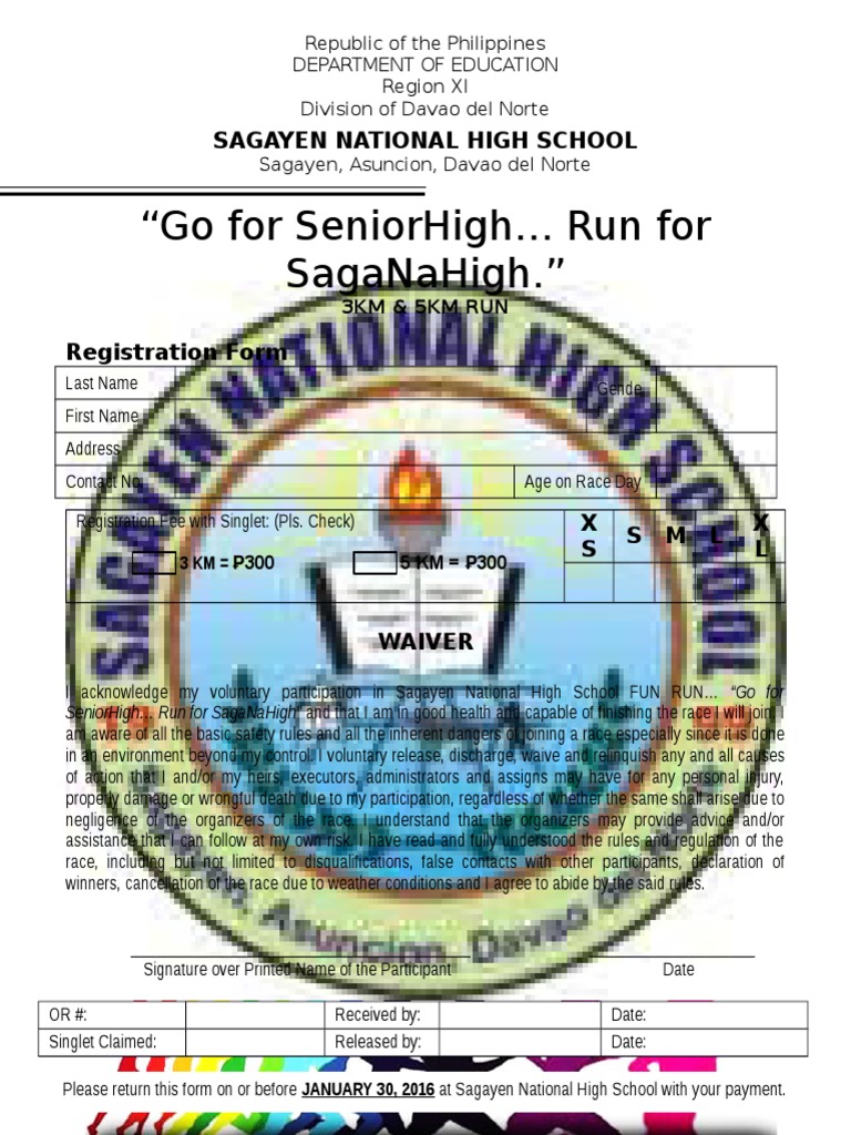 FUN RUN Registration Form | PDF