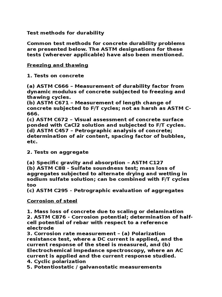 Test Methods For Durability | PDF | Corrosion | Concrete