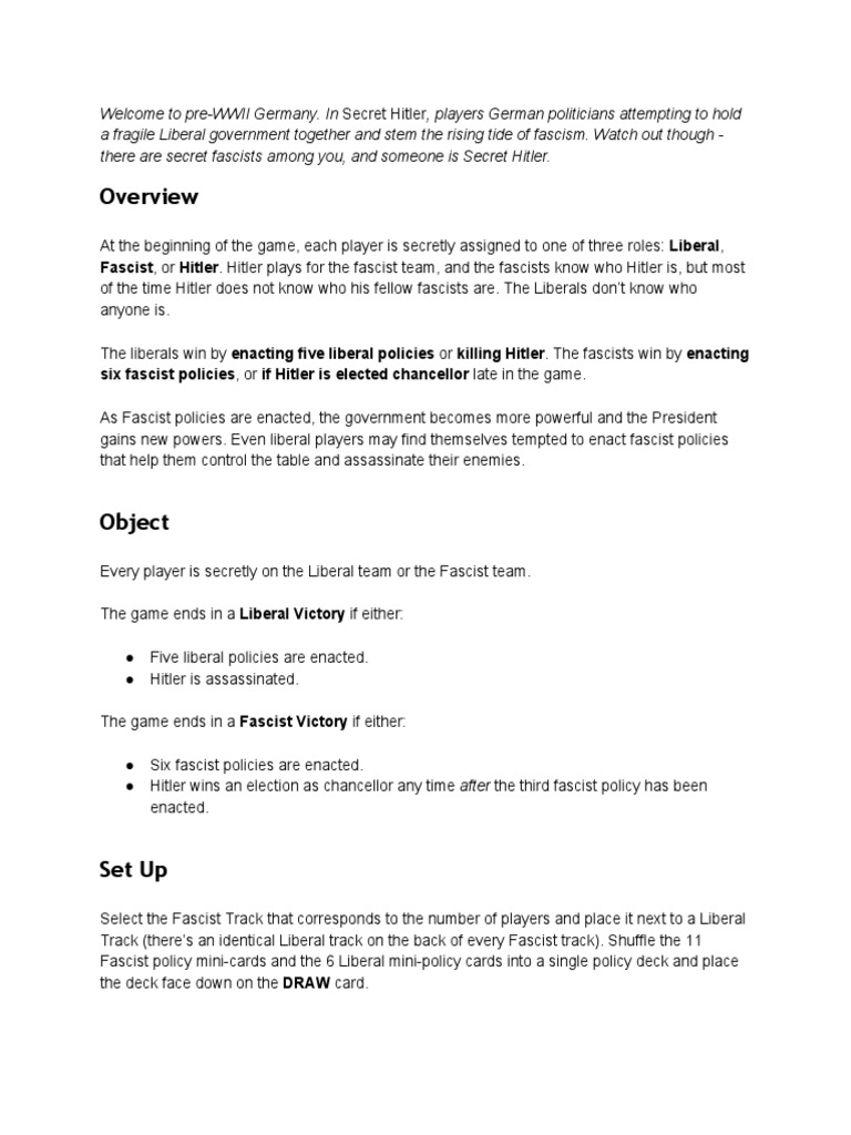 Secret Hitler Rules | PDF | Fascism | Adolf Hitler