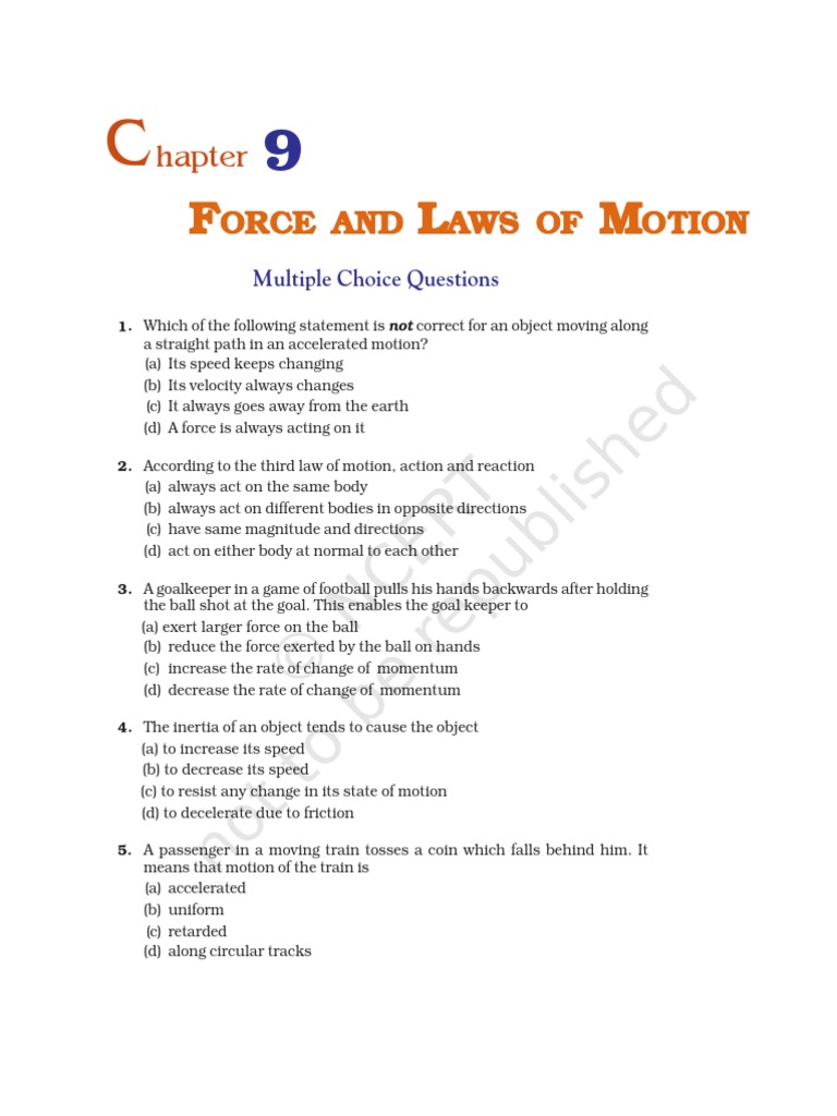 Exmplar Physics IX Force PDF | PDF | Acceleration | Force