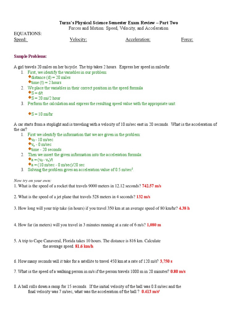8th Graders Speed and Velocity Problems With Answers | PDF | Speed ...
