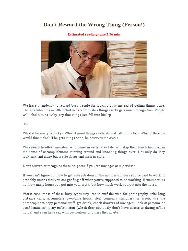Avoid Rewarding Busywork Over Results | PDF