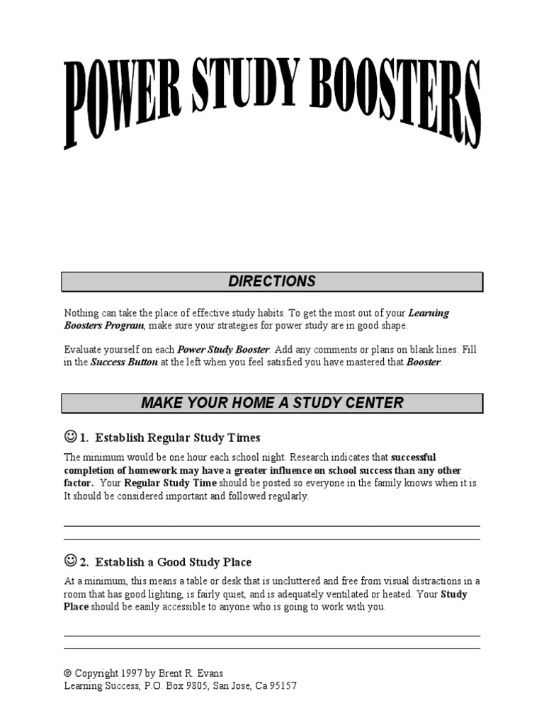 Directions: 1. Establish Regular Study Times | PDF | Homework ...