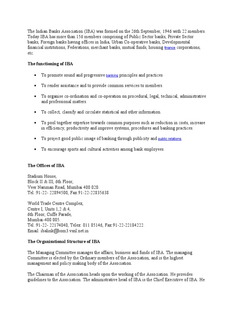 Indian Banks Association (IBA) | PDF | Banks | Committee