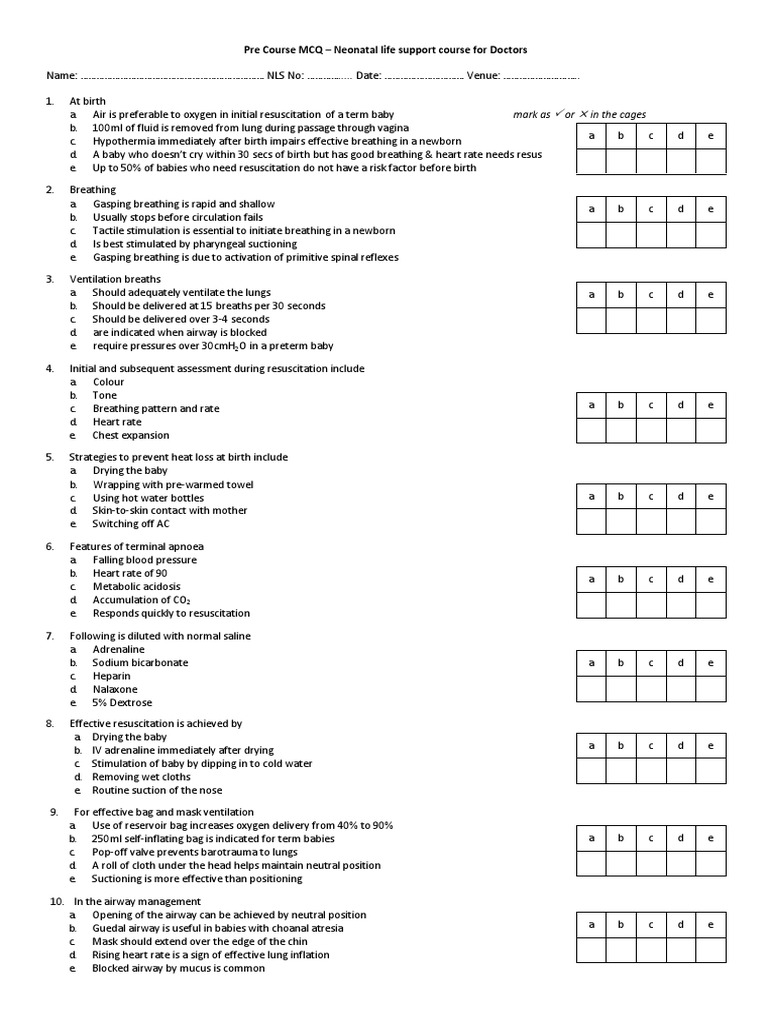 Neonatal Life Support MCQ Practice | PDF | Cardiopulmonary ...