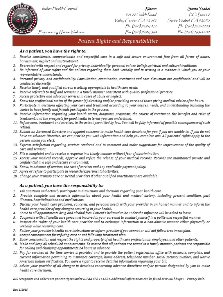 Patient Rights and Responsibilities Guide | PDF | Medical Record ...