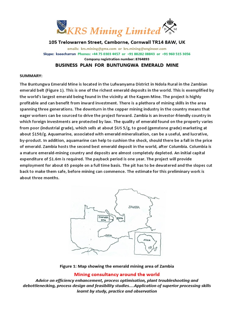 Business Plan For Buntungwa Emerald Mine | PDF | Rock (Geology) | Rocks