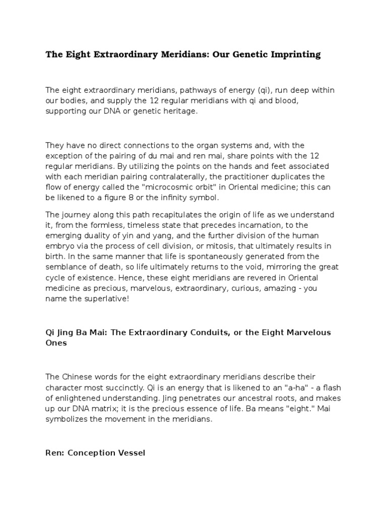 The Eight Extraordinary Meridians | PDF | Meridian (Chinese Medicine) | Qi