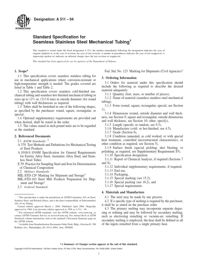 A511 | PDF | Heat Treating | Steel