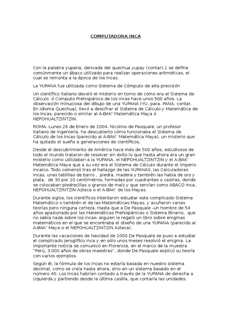Descifran el Ábaco Inca: La Yupana | PDF | Imperio Inca | Enseñanza de ...