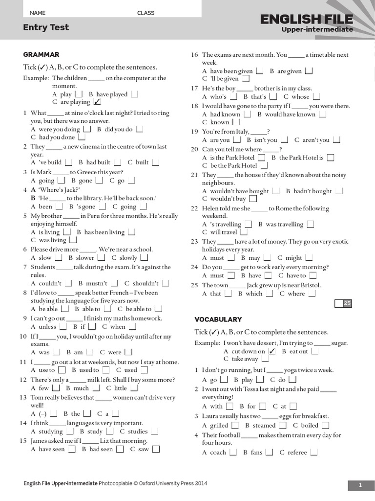 Upper-Intermediate Test | PDF