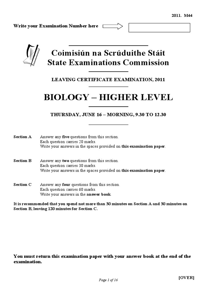 Leaving Cert Biology Exam Paper 2011 | PDF | Zygosity | Genotype