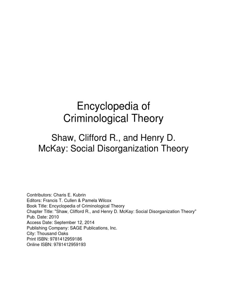 Shaw, Clifford R., and Henry D. McKay - Social Disorganization Theory ...