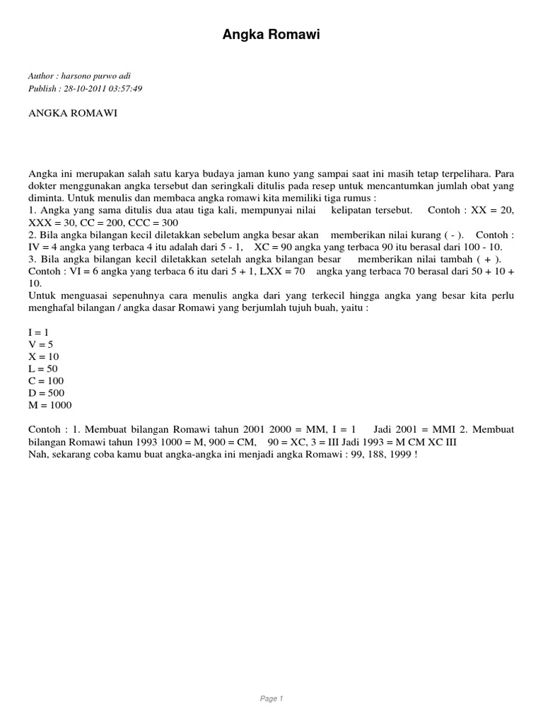 Panduan Menulis Angka Romawi | PDF