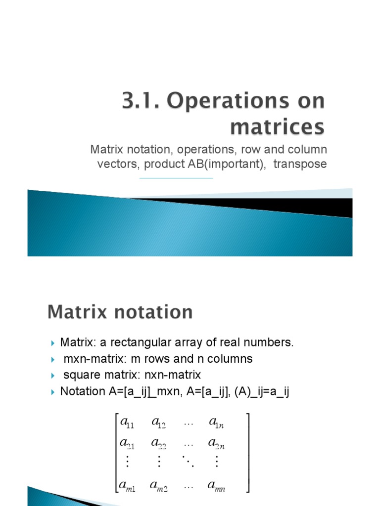 Operations On Matrices - Linear Algebra | PDF | Matrix (Mathematics ...