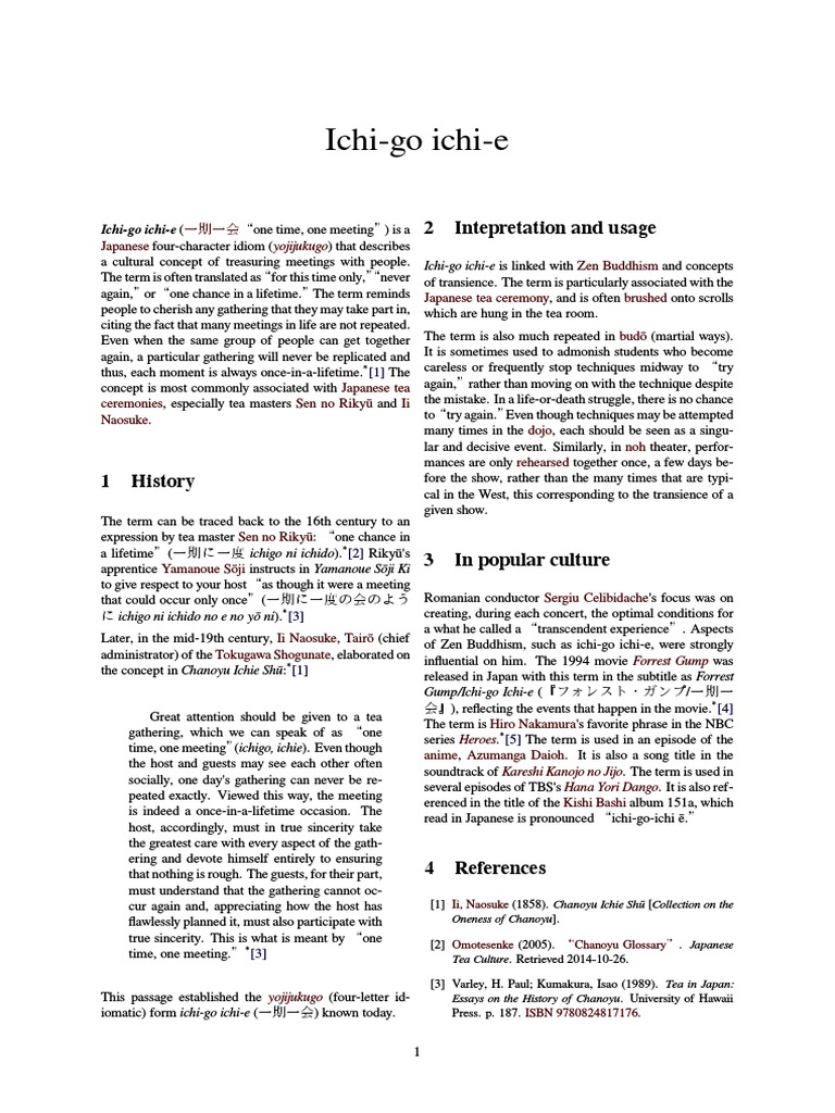 Ichi-go Ichi-e: A Cultural Concept | PDF | Japanese Art | Hot Drinks