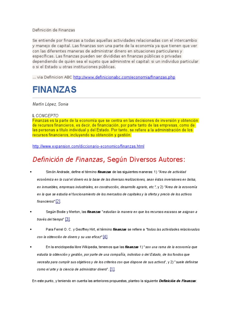 Definición de Finanzas | PDF | Compartir (Finanzas) | Inversiones