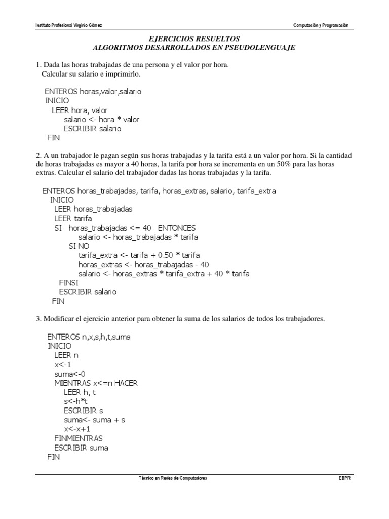 Ejercicios Resueltos Algoritmos 1 | PDF | Salario | Enseñanza de matemática