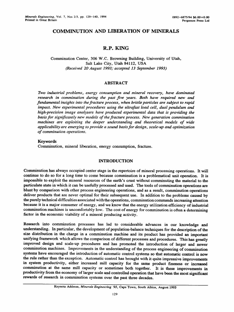 Comminution and Liberation of Minerals | PDF | Mill (Grinding) | Science