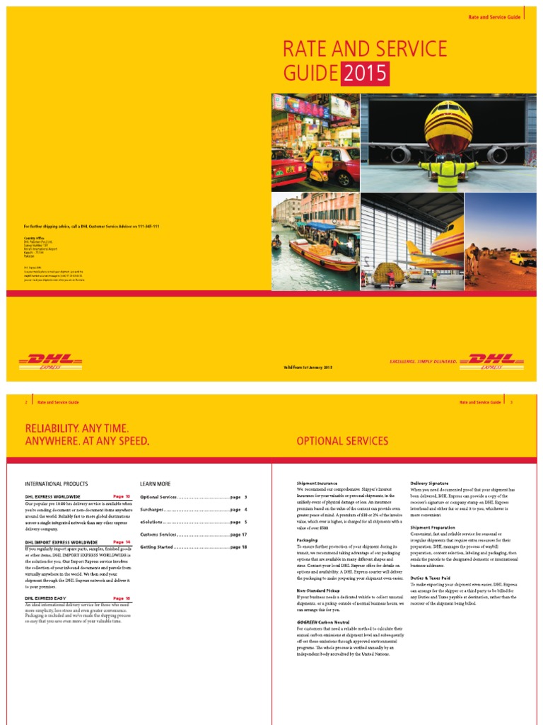 Dhl Express Rate Service Guide 2015 | Fee | United States Dollar