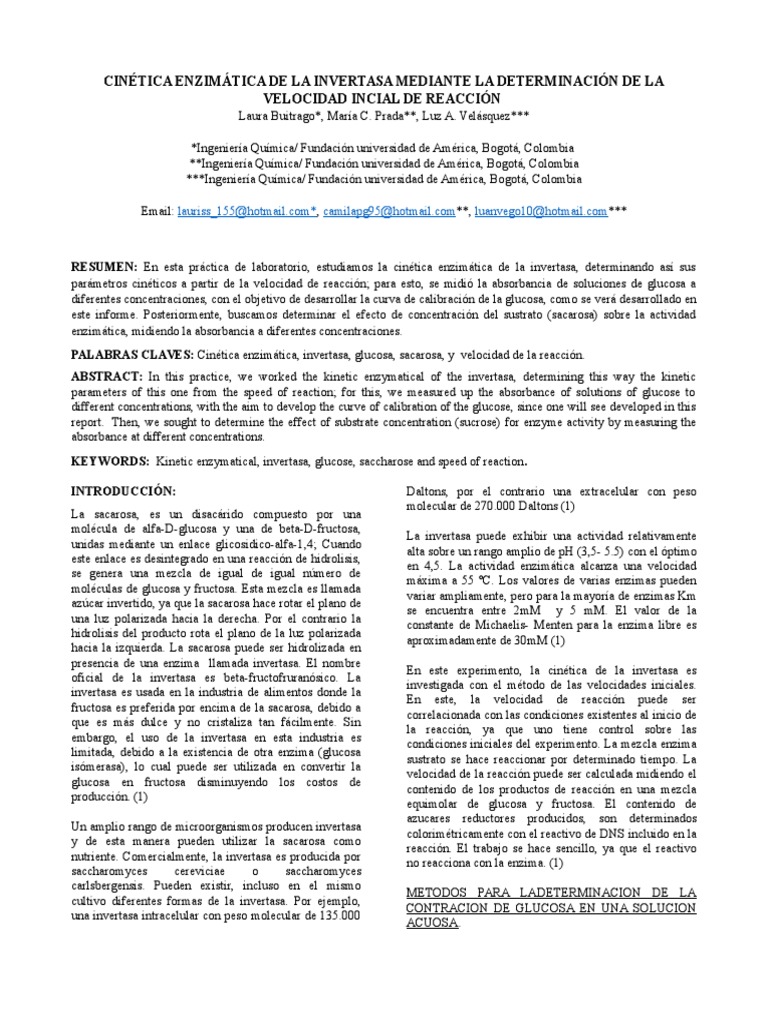 Cinética Enzimática de Invertasa | PDF