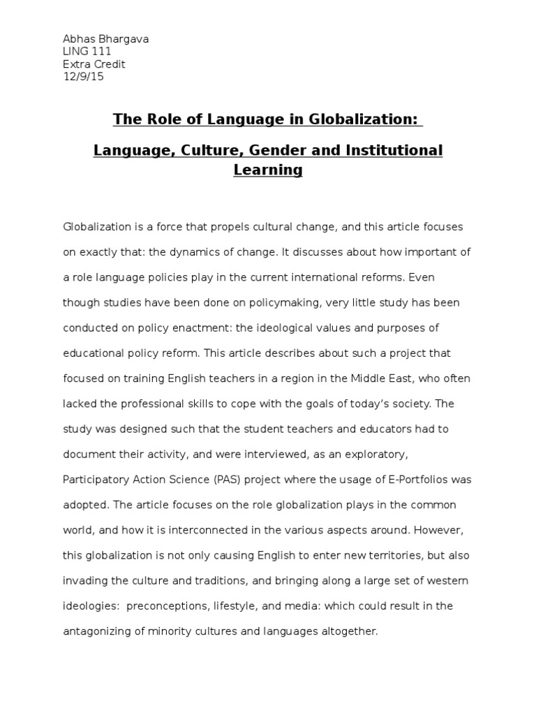 The Role of Language in Globalization | PDF | Behavior Modification ...
