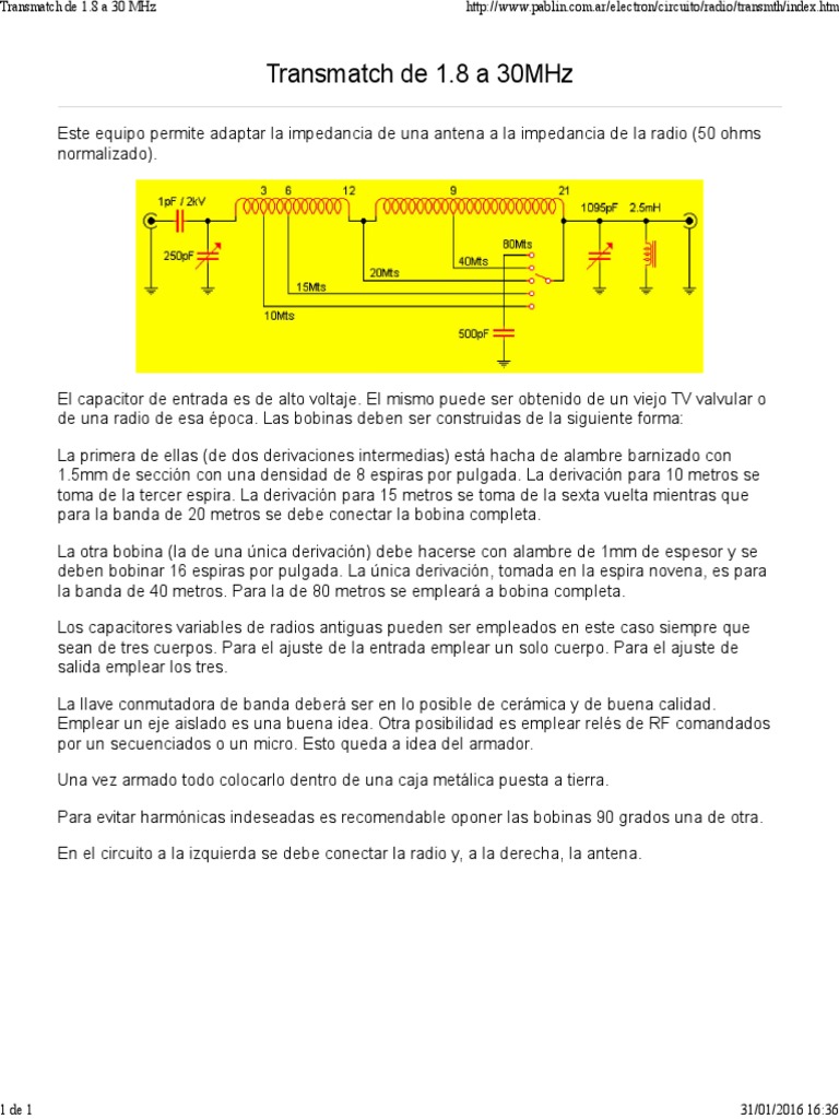 Transmatch Antena 1.8-30MHz Guía Construcción | PDF