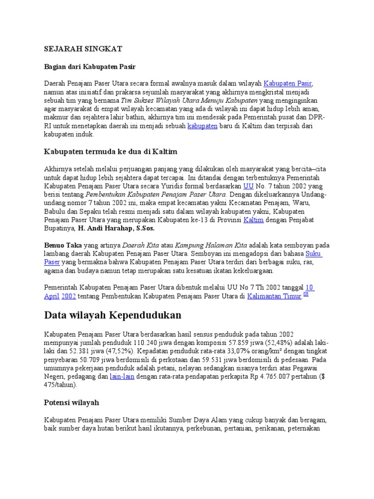 SEJARAH SINGKAT Kabupaten Penajam Paser Utara | PDF | Perjalanan