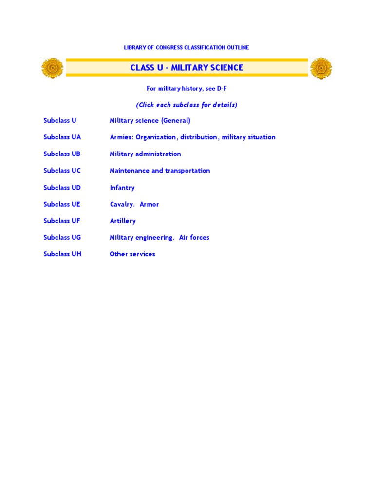 Class U - Military Science: (Click Each Subclass For Details) | PDF ...