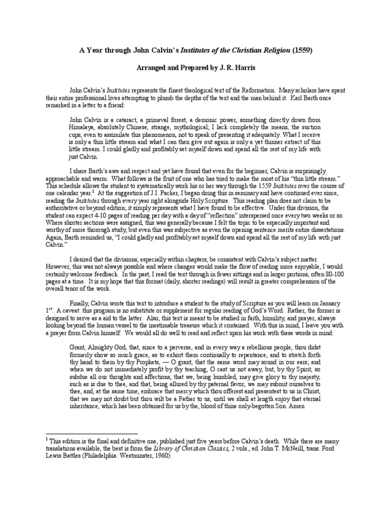 Yearly Guide to Calvin's Institutes | PDF | John Calvin | Karl Barth