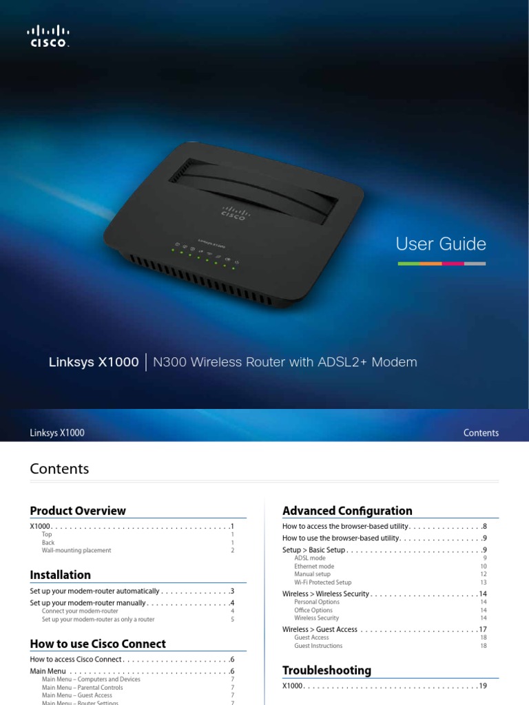 Linksys Wireless Adsl Modem Router x1000 User Manual | PDF | Computer ...