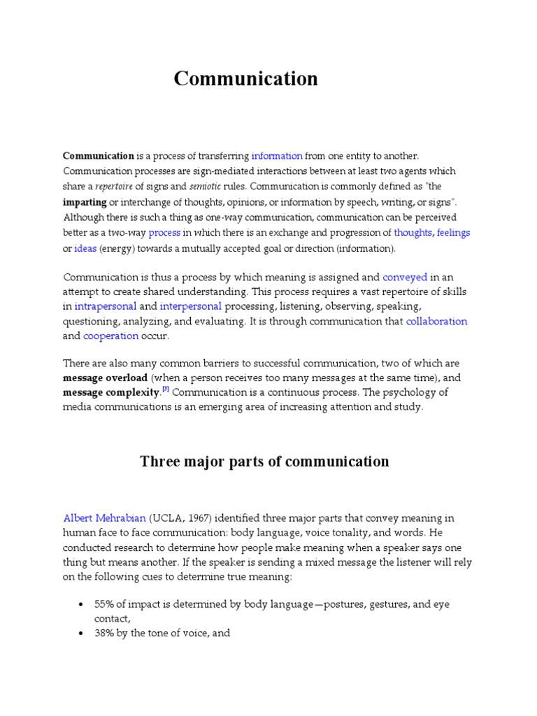 Communication: Three Major Parts of Communication | PDF | Communication ...