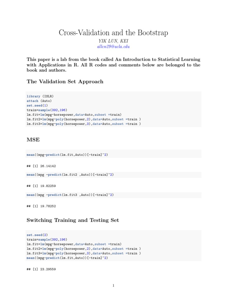Cross Validation And The Bootstrap Pdf Bootstrapping Statistics Errors And Residuals