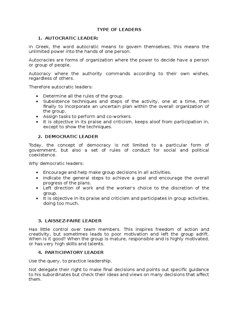 An Analysis of Six Distinct Leadership Styles: Autocratic, Democratic ...