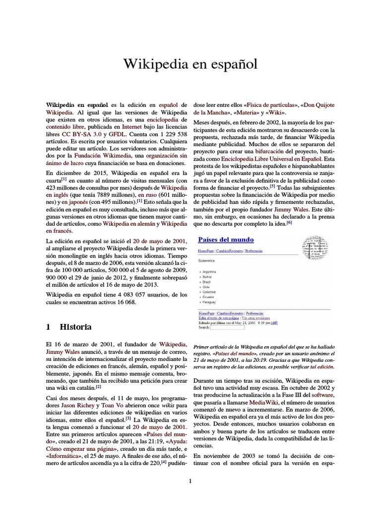 Wikipedia en Español | PDF | Enciclopedias | Wikipedia