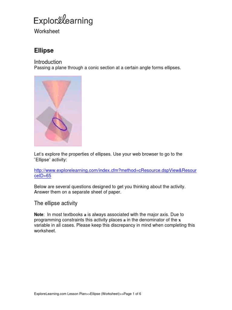 Explore Learning Ellipse Pdf Ellipse Cartesian Coordinate System