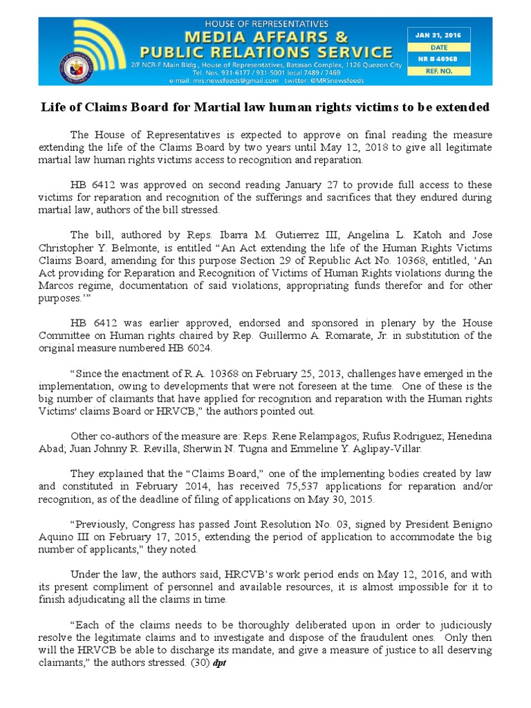 Extension of Human Rights Claims Board | PDF | Legal Documents ...