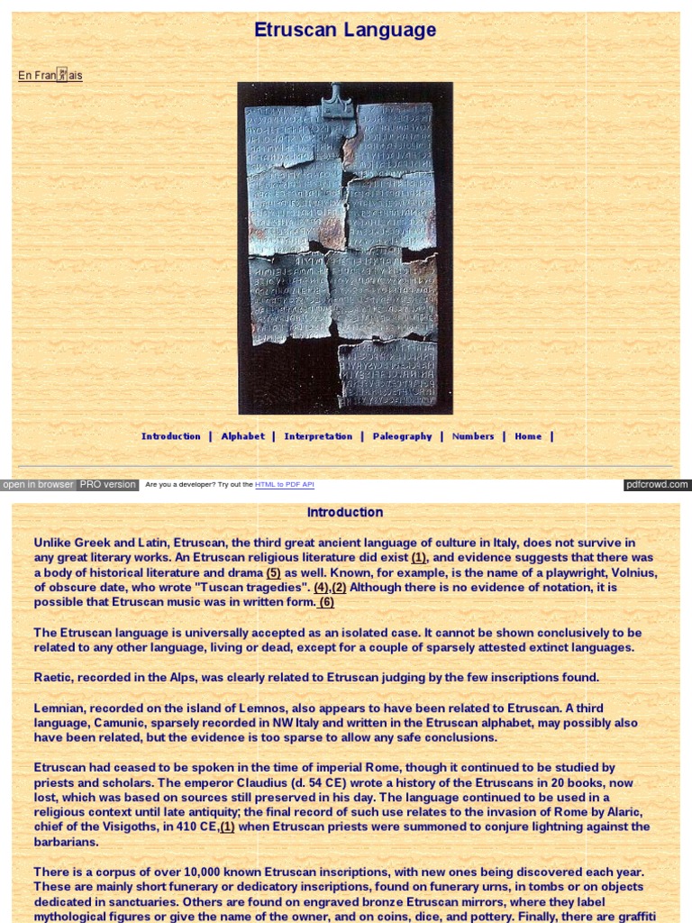 Etruscan Language: en Fran Ais | PDF | Alphabet | Etruscan Civilization