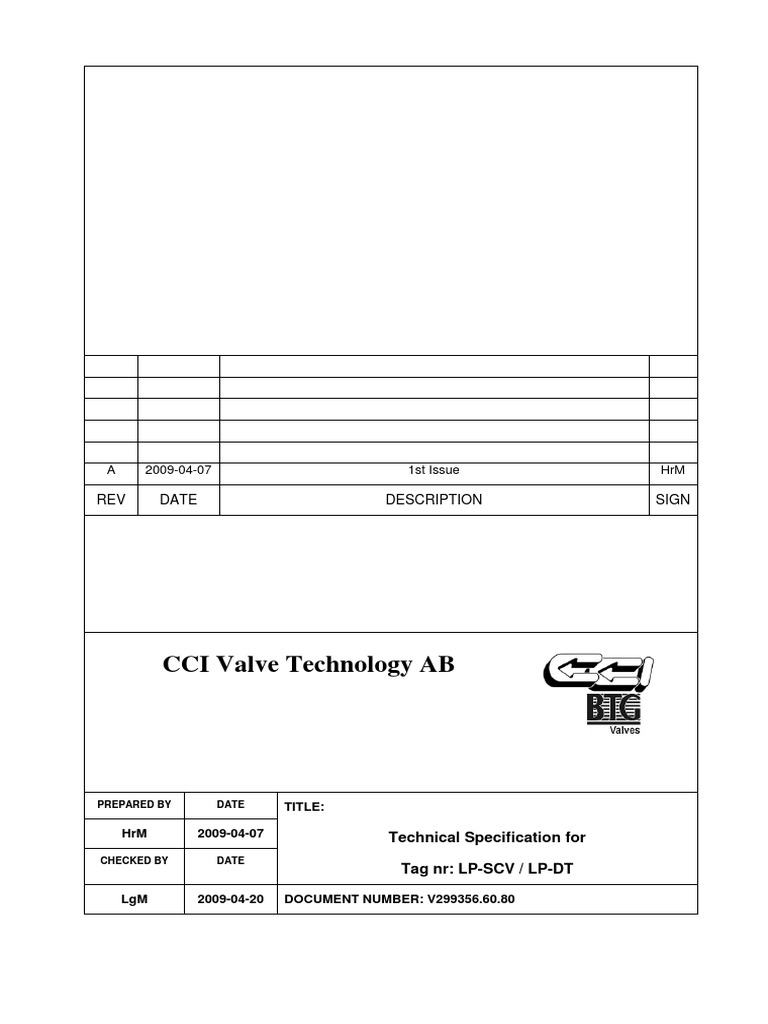 CCI Valve Technology AB: Rev Date Description Sign | PDF | Valve | Machines