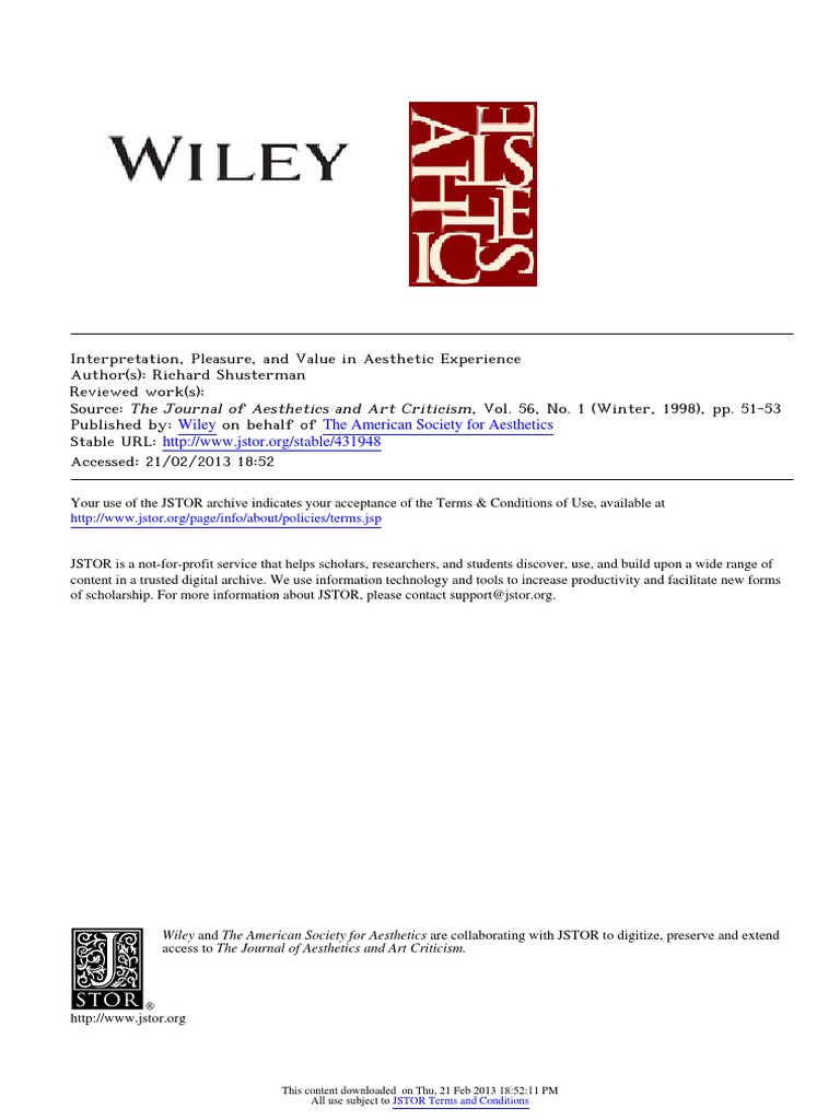 Interpretation, Pleasure, and Value in Aesthetic Experience: Examining the Relationship between ...