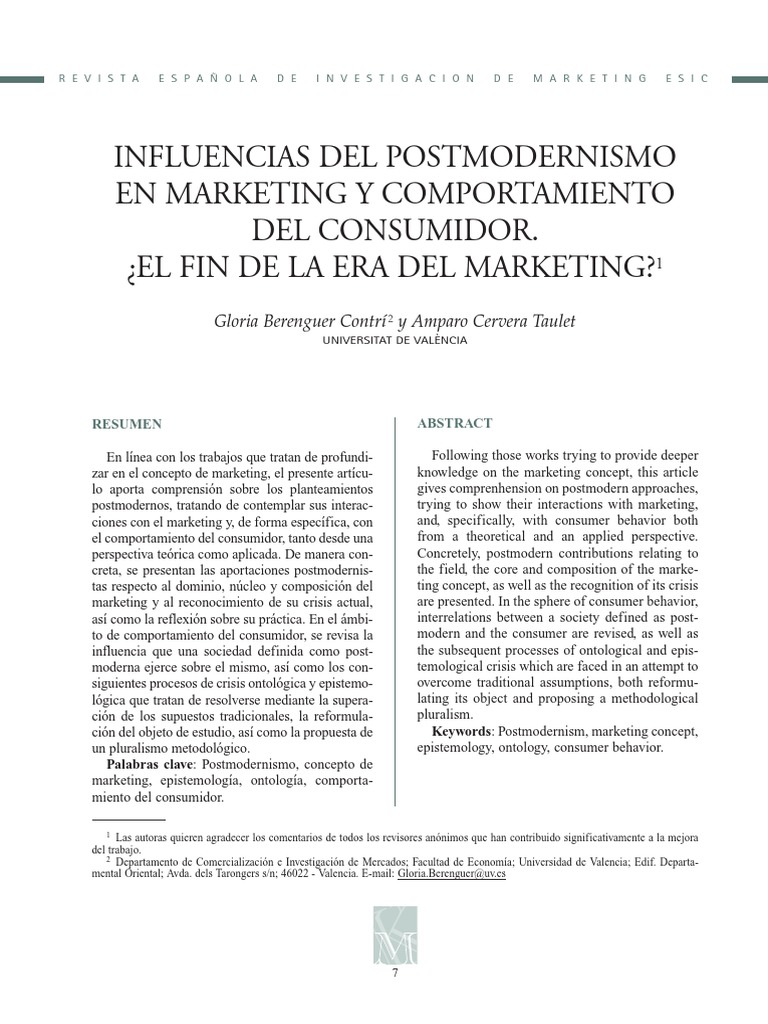Postmodernismo y Marketing: Nuevas Perspectivas | PDF | Science | Marketing