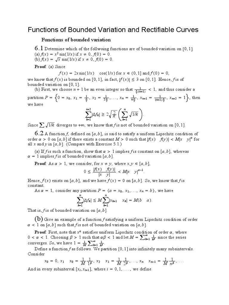 Functions of Bounded Variation and Rectifiable Curves 6.1 | PDF | Continuous Function | Compact ...