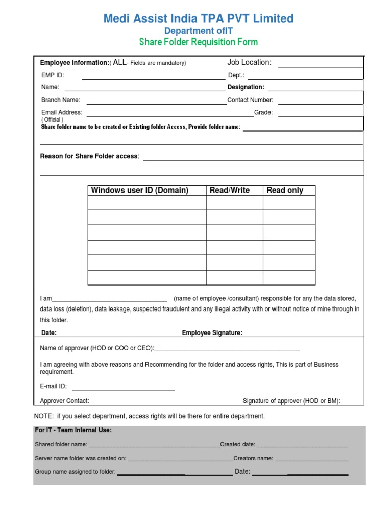 Department Share Folder Requisition Form | PDF | Career & Growth